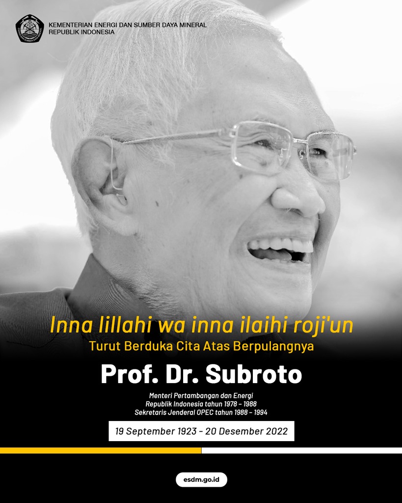 Prof. Dr. Subroto Tutup Usia pada 20 Desember 2022 | Minergy News